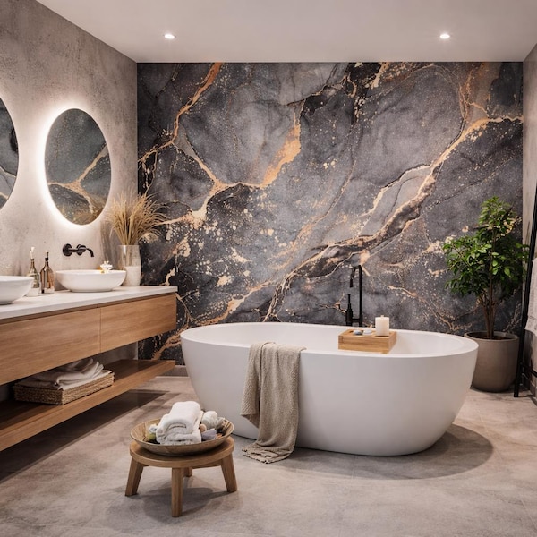 Marble Wallpaper Bathroom - Etsy