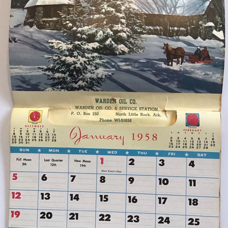 1958 Calendar - Etsy