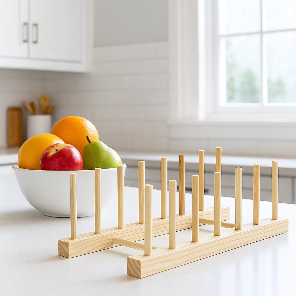 Wooden Dish Drying Rack Plate Organizer Stand | Kitchen Counter Storage ...
