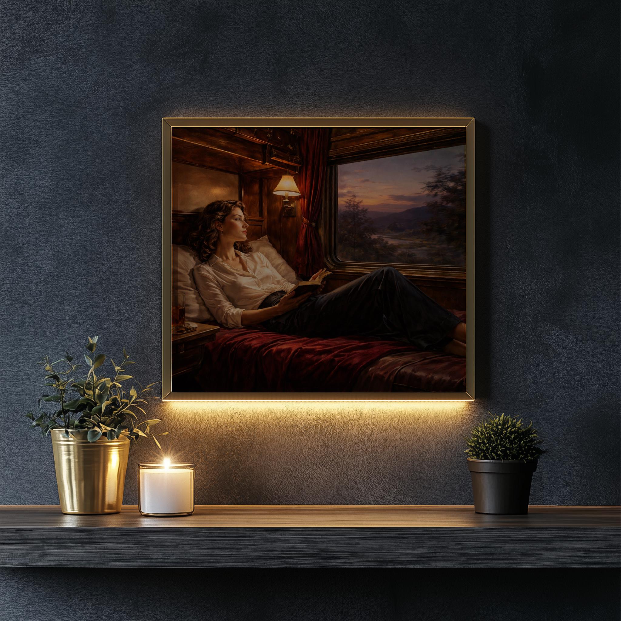 Vintage Train Window Art, Woman Reading Book Print, Dark Academia Decor ...