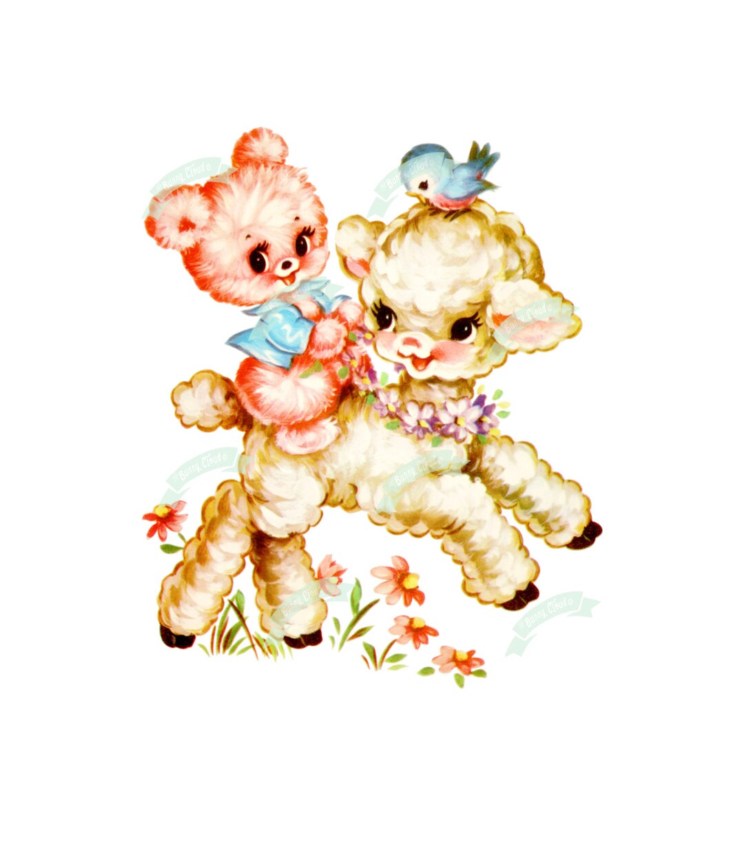 Vintage Digital Download, Fluffy Pink Bear, Vintage Greeting Card ...
