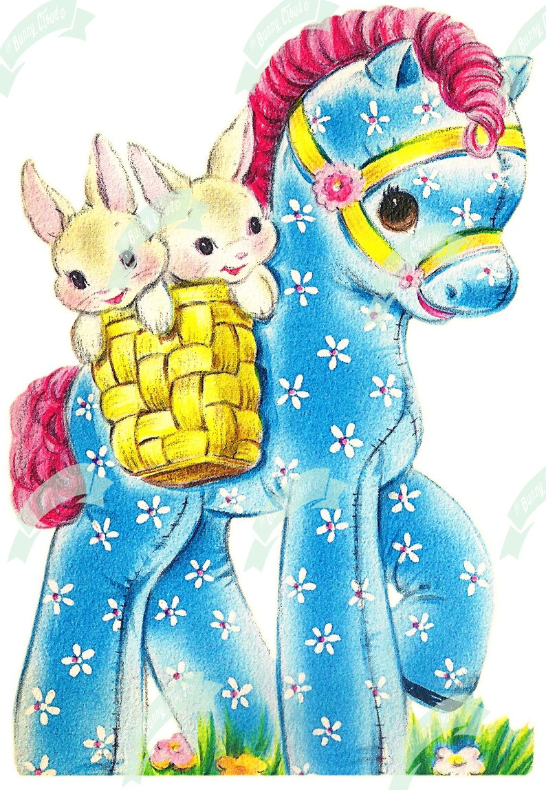 Vintage Digital Download Blue Pony Vintage Greeting Card - Etsy