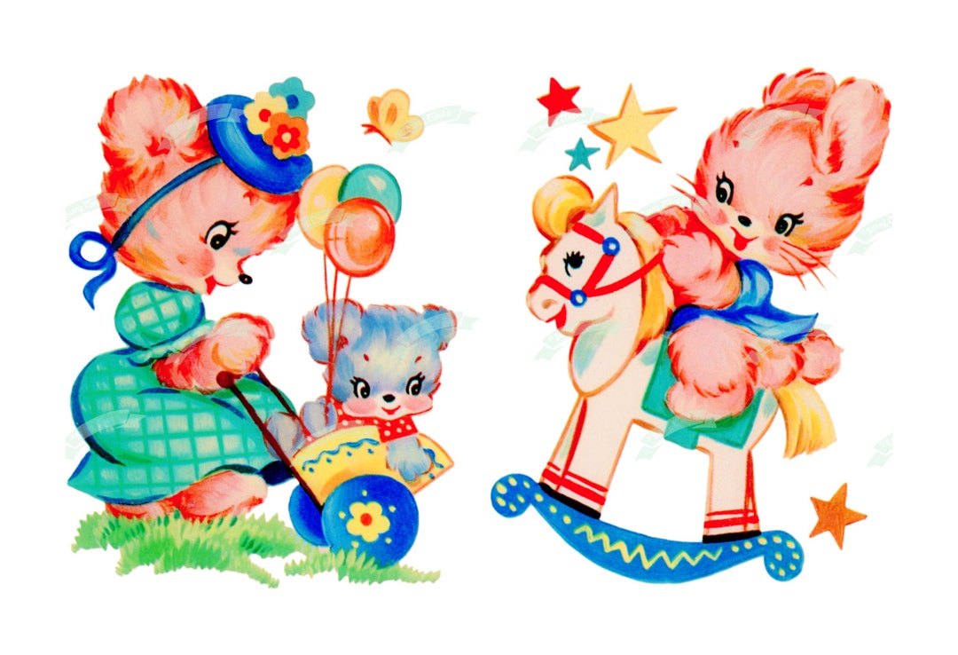 Large,vintage Digital Download, Pink Bears, Vintage Greeting Card ...