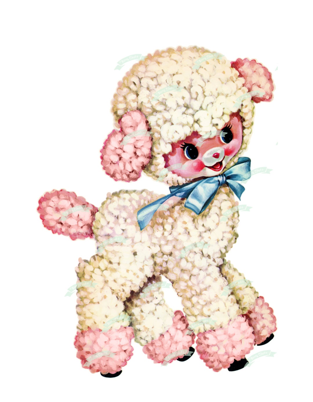 XL Vintage Digital Download, Lambie, Vintage Greeting Card, Printable ...