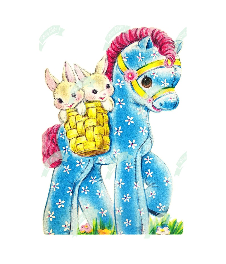 Vintage Digital Download Blue Pony Vintage Greeting Card - Etsy