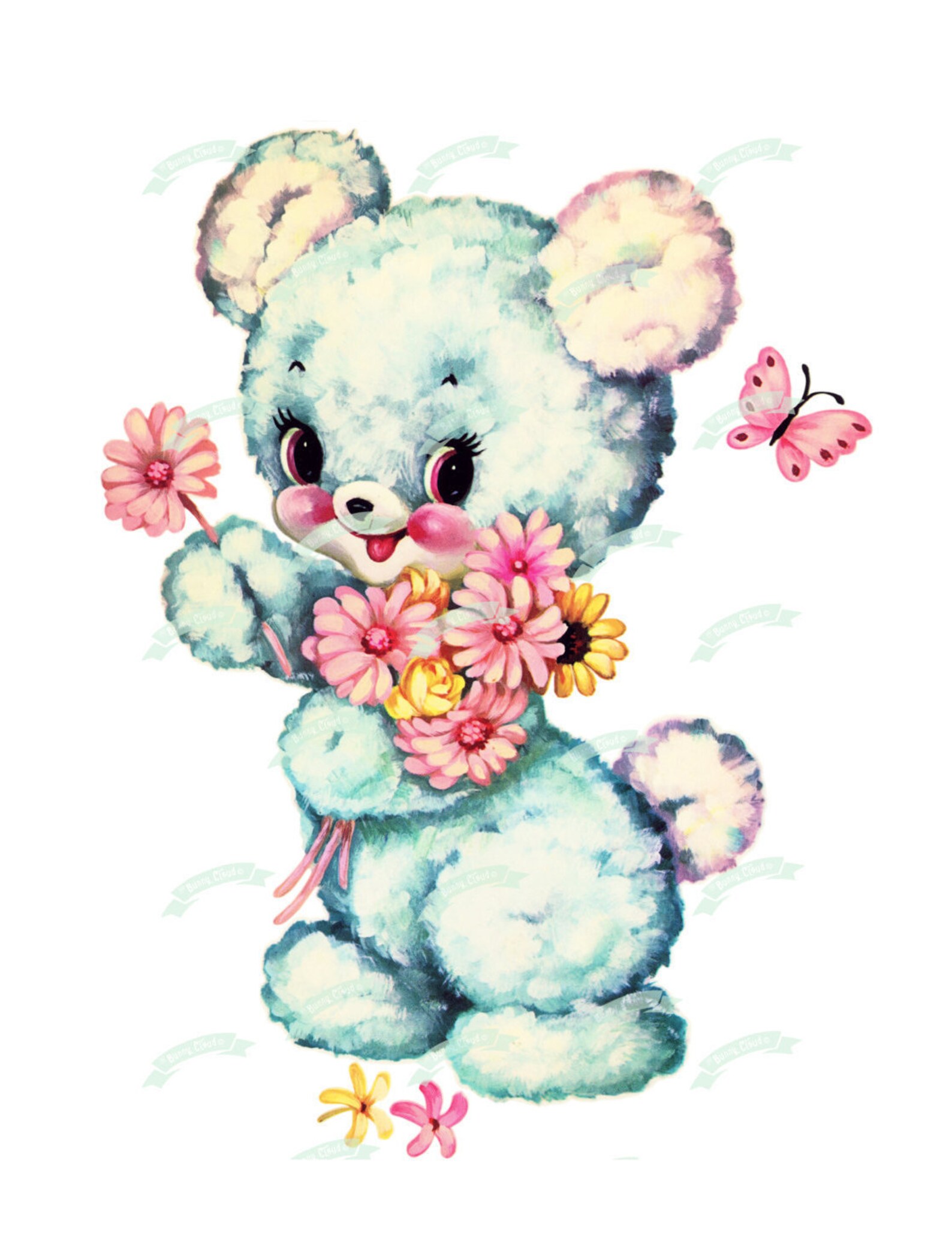 XL, Vintage Digital Download, Fluff Bear, Vintage Greeting Card ...