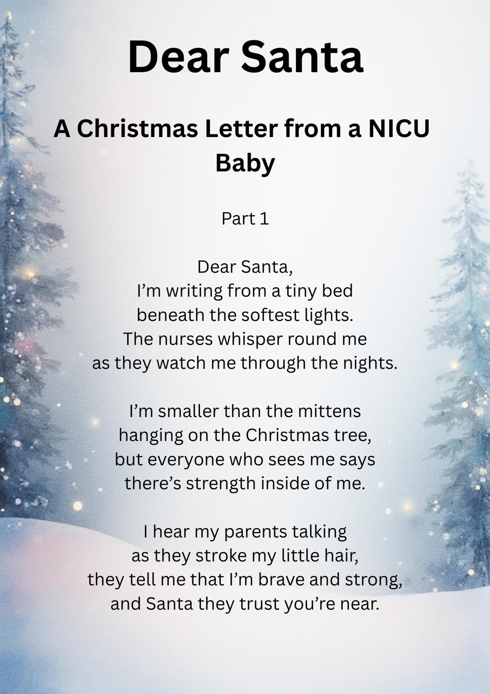 A NICU Baby's Christmas Letter to Santa | 3-page Printable Poem ...