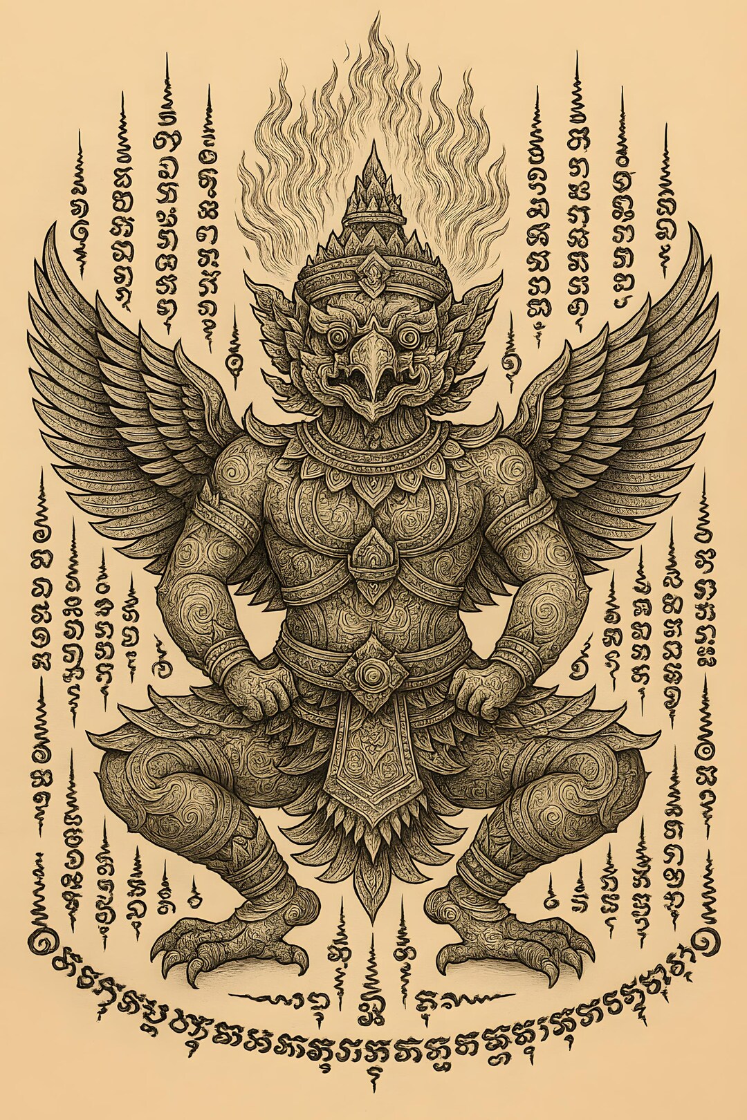 Thai Garuda Print - Sacred Sak Yant Line Art (digital Download) - Etsy