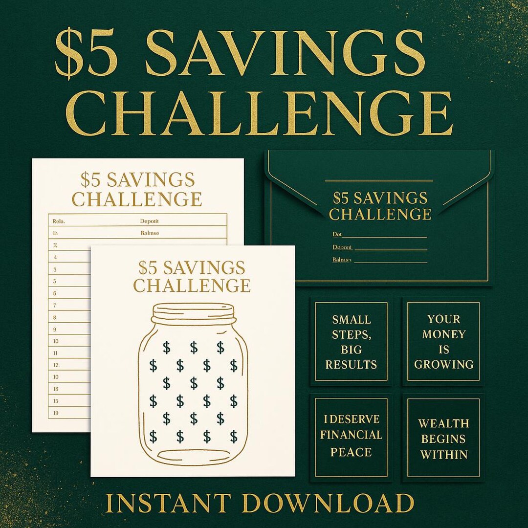 5 Dollar Savings Challenge Printable | Emerald & Gold Budgeting System ...