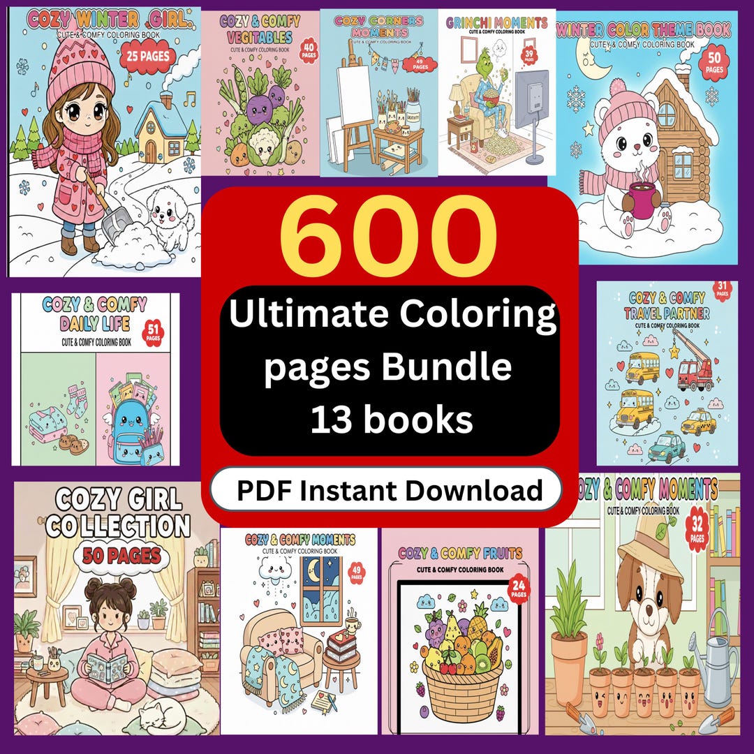 Cozy Coloring Book Bundle | Girl Coloring Pages | 600 Page Printable ...