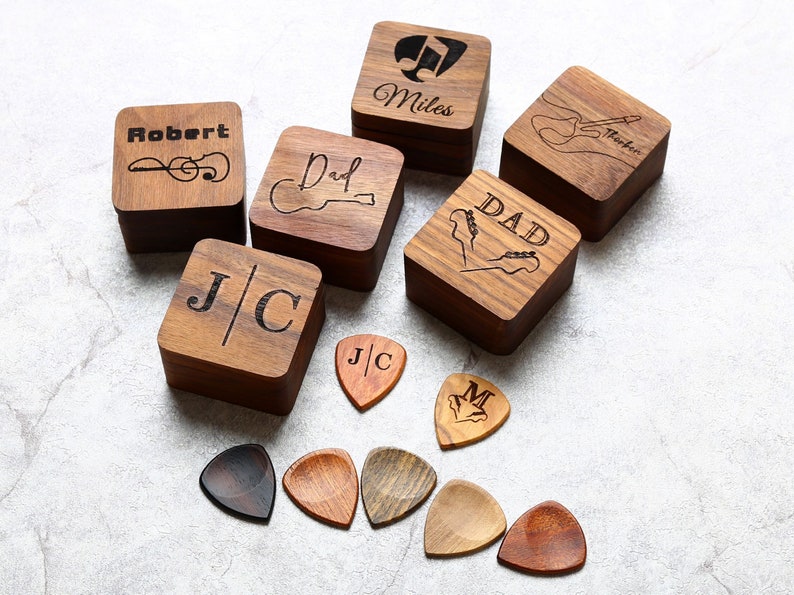 Personalized Walnut Wood Guitar Pick Box: Custom Plectrum Case - Etsy