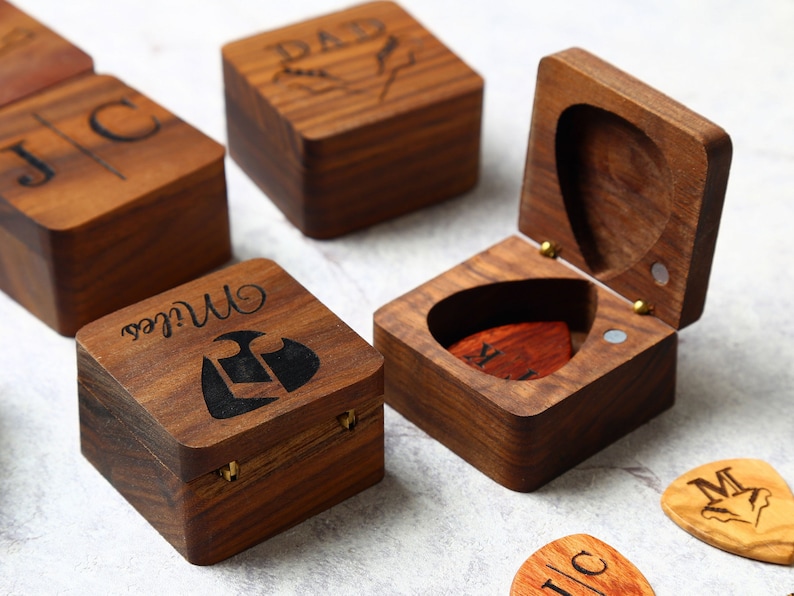 Personalized Walnut Wood Guitar Pick Box: Custom Plectrum Case - Etsy