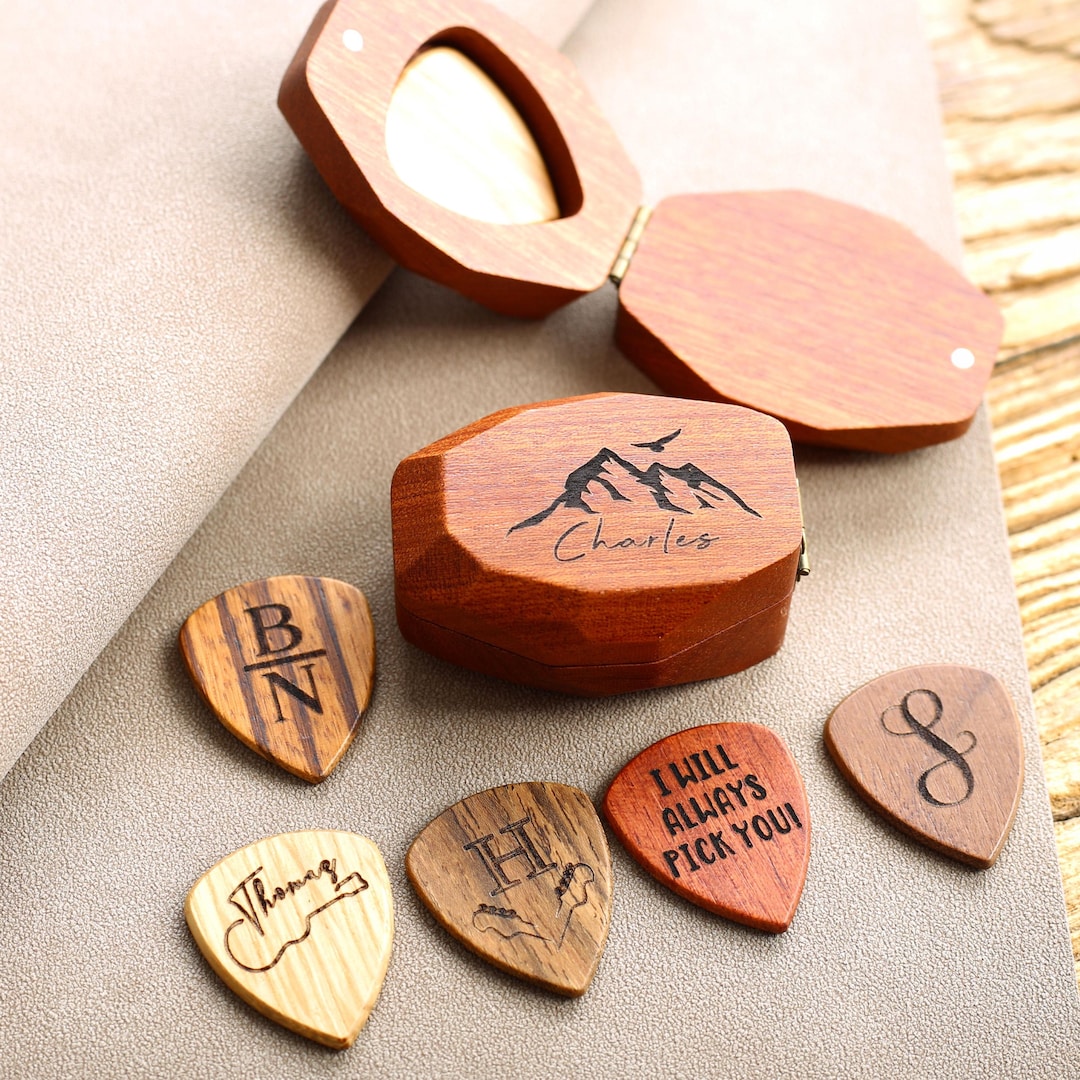 Personalized Guitar Pick Box: Sapele Wood Plectrum Case - Etsy