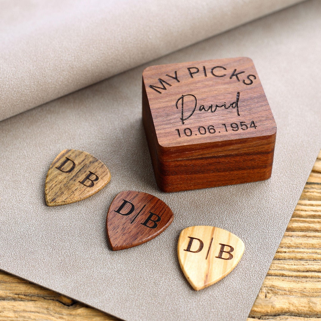 Personalized Walnut Wood Guitar Pick Case: Musician Gift - Etsy