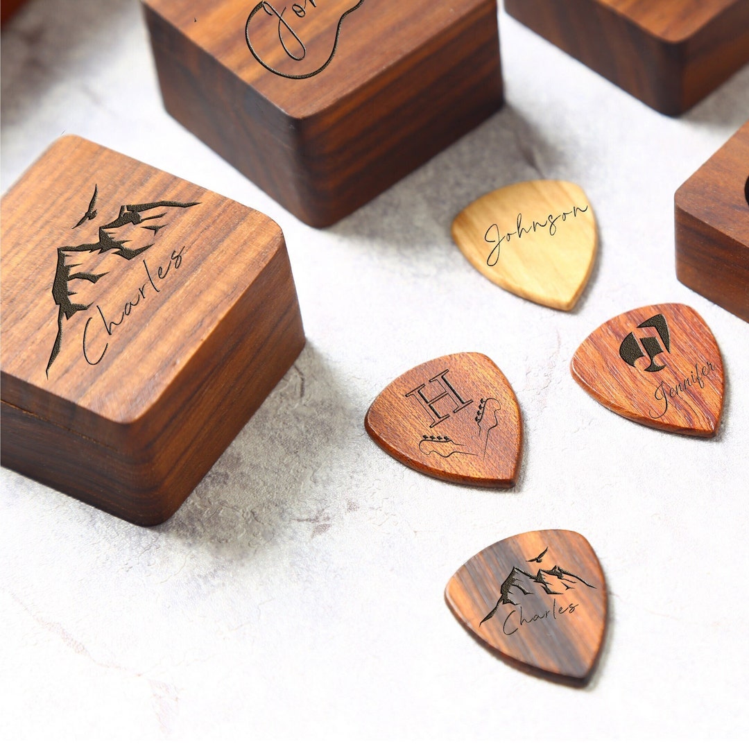 Engraved Walnut Wood Guitar Pick Box: Personalized Musician Gift - Etsy