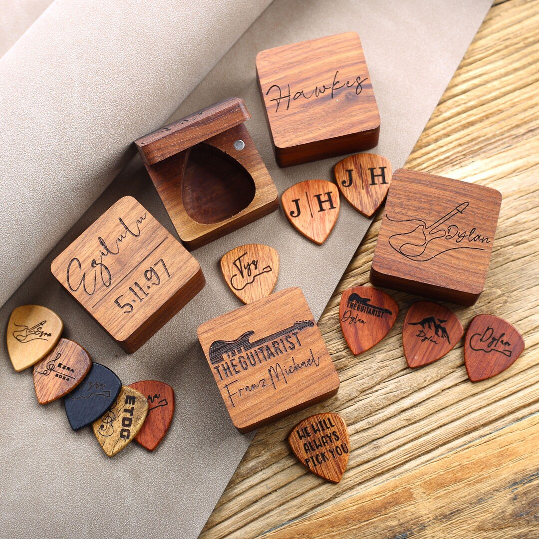 Personalized Walnut Wood Guitar Pick Box: Custom Plectrum Case - Etsy
