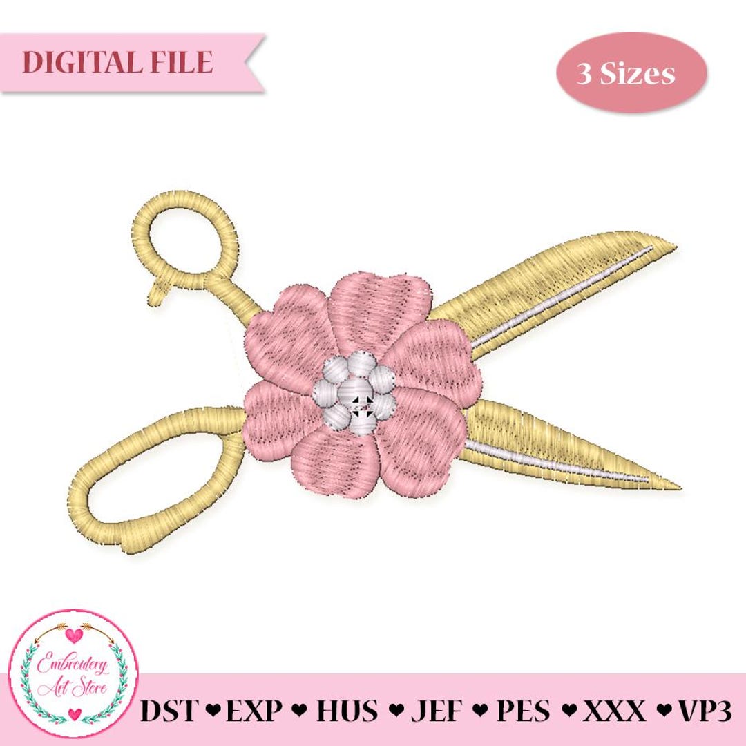 Flower Scissors Machine Embroidery Design, Scissors Pes, 3 Sizes ...