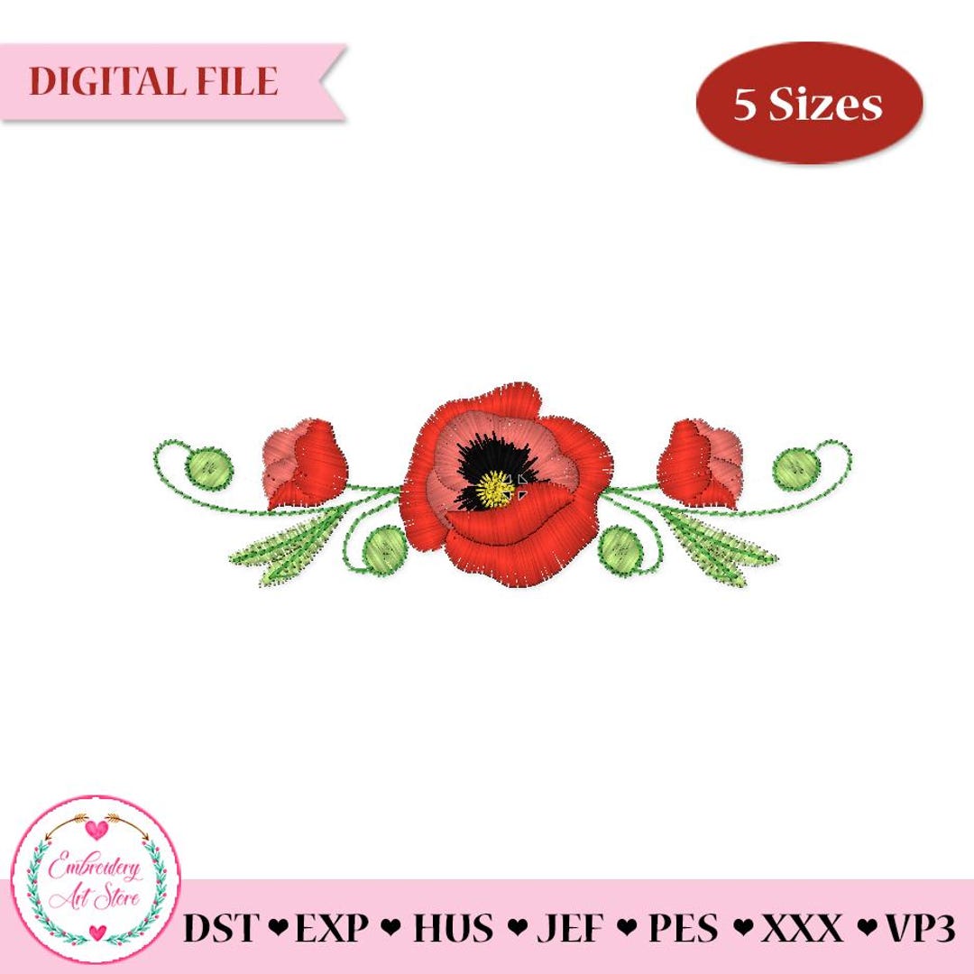 Mini Poppy Machine Embroidery Design: Floral Leaf, 5 Sizes (digital ...