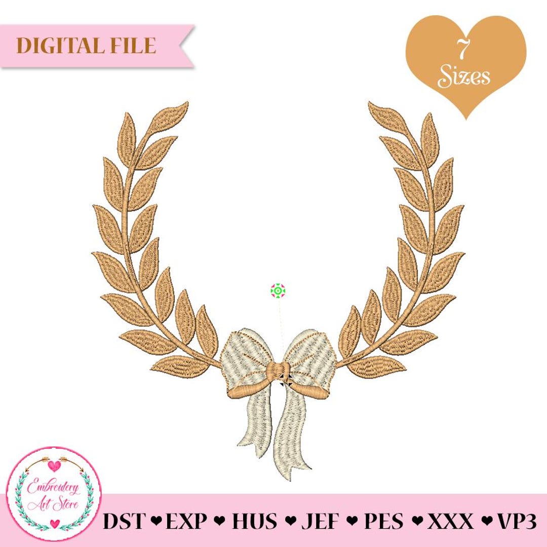 Leaf Frame With Bow Machine Embroidery Design: Laurel Wreath Wheat Ear ...