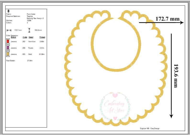 Applique Baby Bib Embroidery Design: Scalloped Edge, 8", 10" Sizes ...