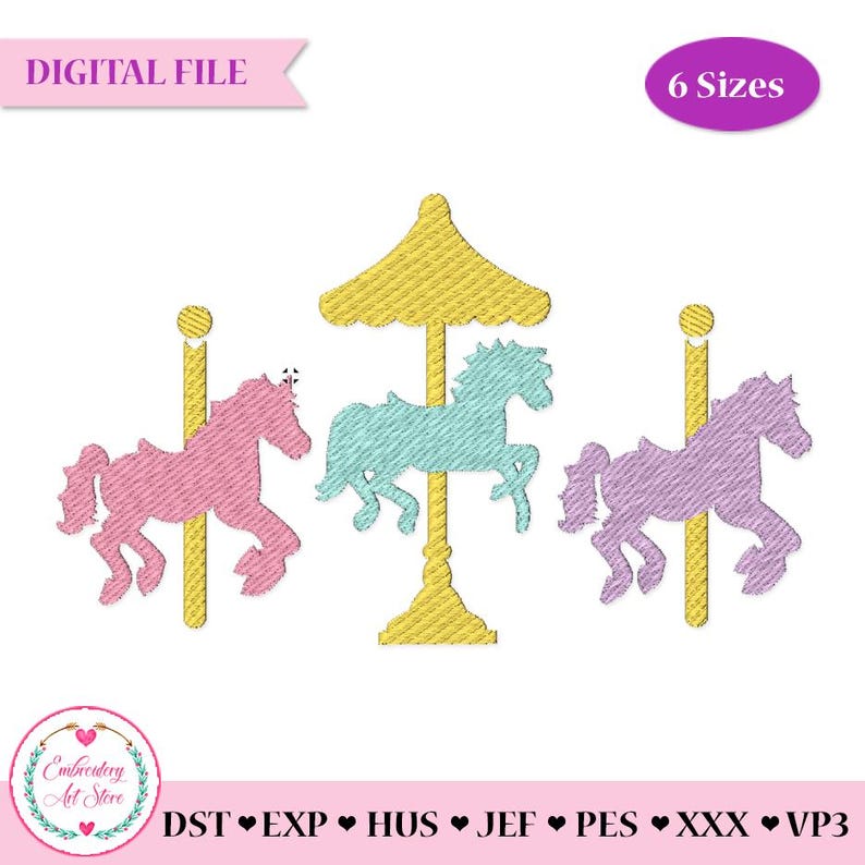 Carousel Horse Embroidery Design: Rocking Horse, 6 Sizes (digital ...