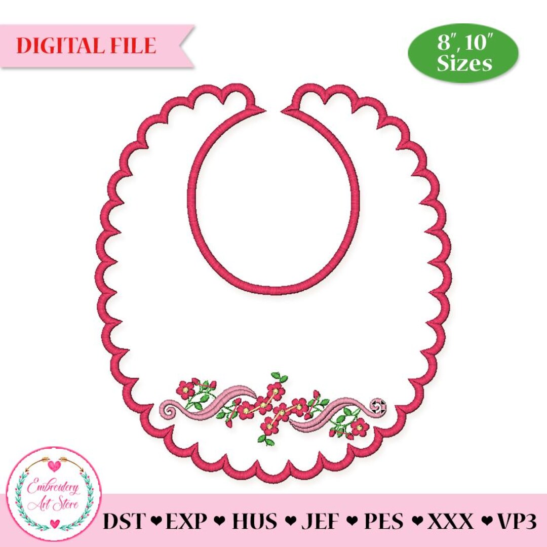 Flowers Baby Bib Embroidery Design: Applique Pattern, 8", 10" Sizes ...