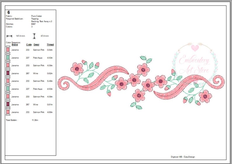 Branch Flower Machine Embroidery Design: Floral Leaf Border (digital ...
