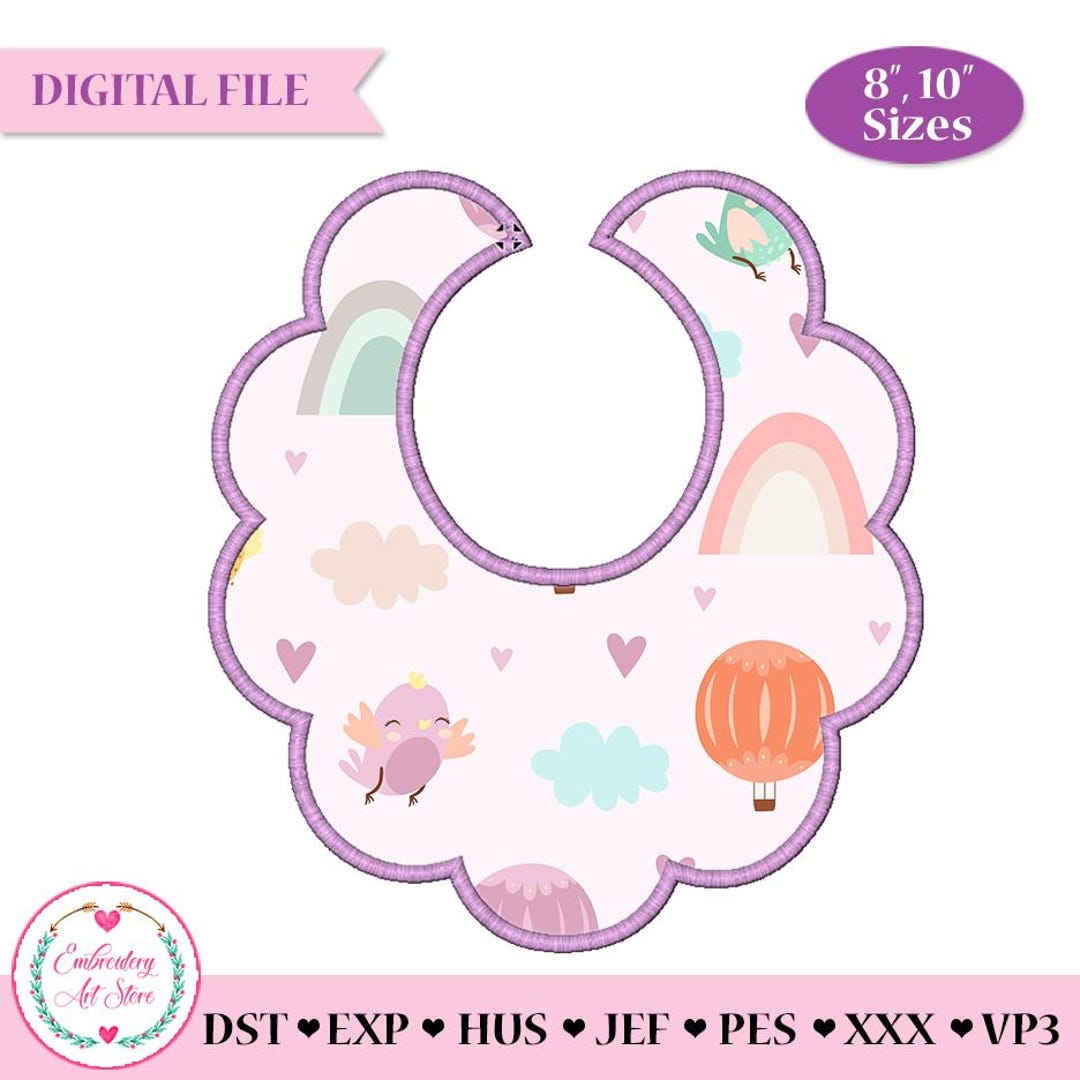 Applique Baby Bib Embroidery Design: Floral Edge, 8", 10" Sizes ...