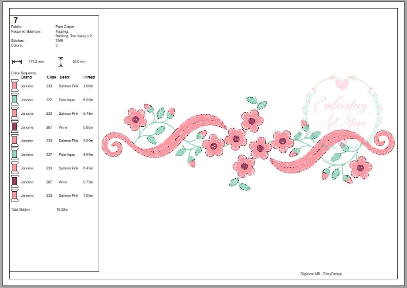 Branch Flower Machine Embroidery Design: Floral Leaf Border (digital ...