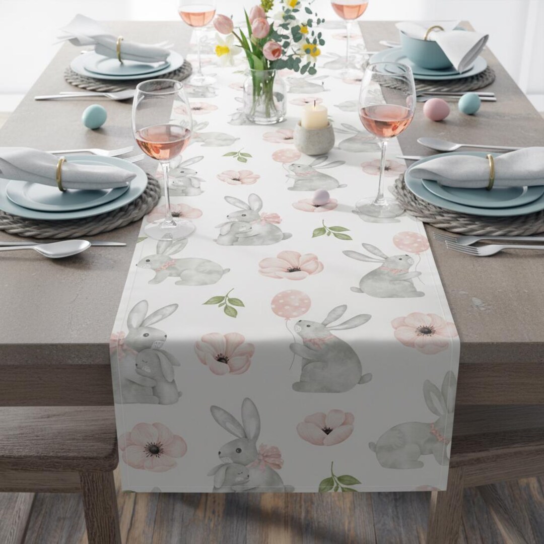 Easter Table Runner, Spring Bunny Table Runner, Floral Botanical ...