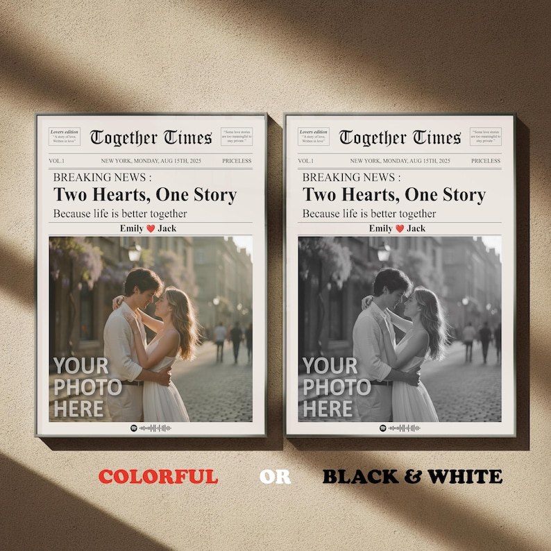 Custom Couple Newspaper Print, Personalized Love Story Front Page ...
