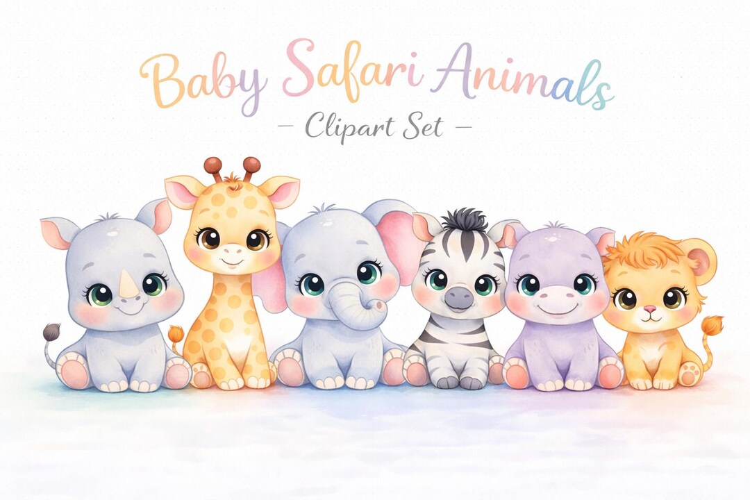 Watercolor Baby Safari Animals Clipart Set | Jungle Nursery PNG ...