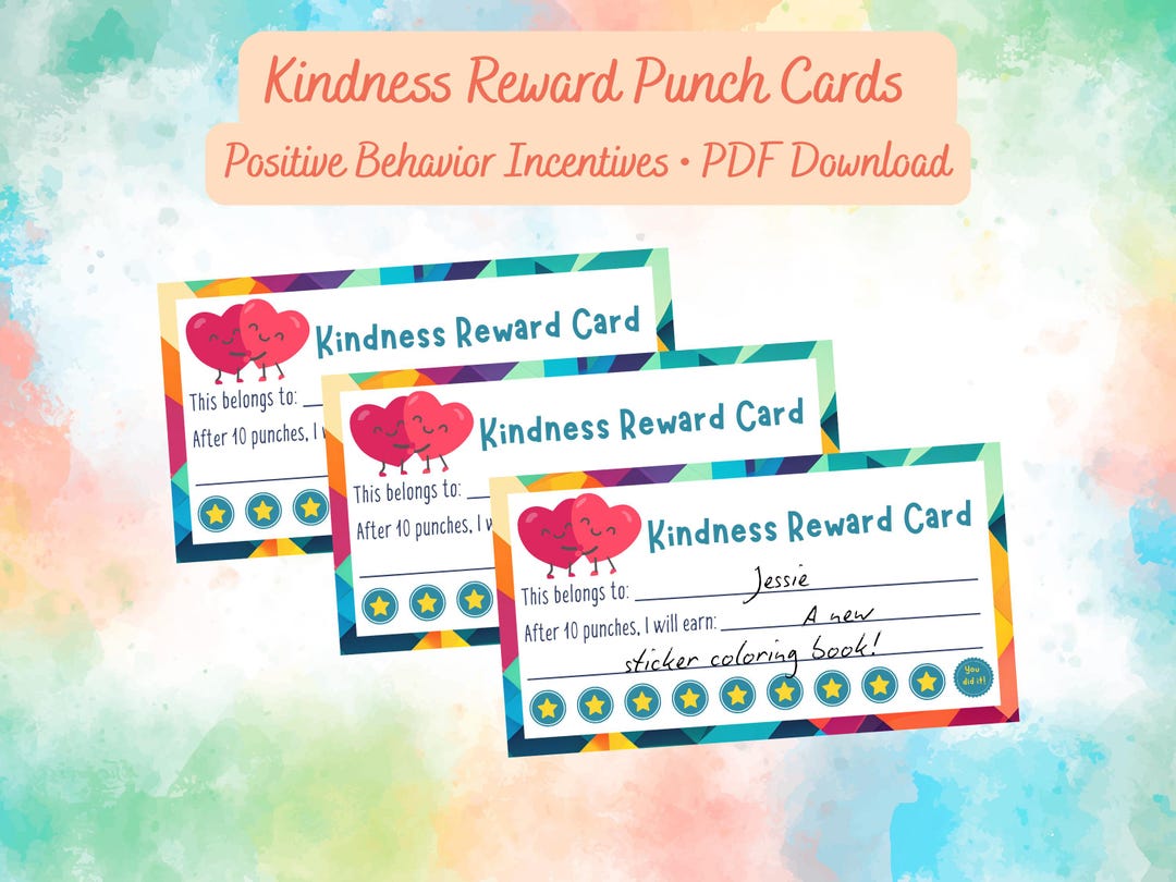 Kindness Punch Cards Printable • Good Behavior Chart • Acts of Kindness ...
