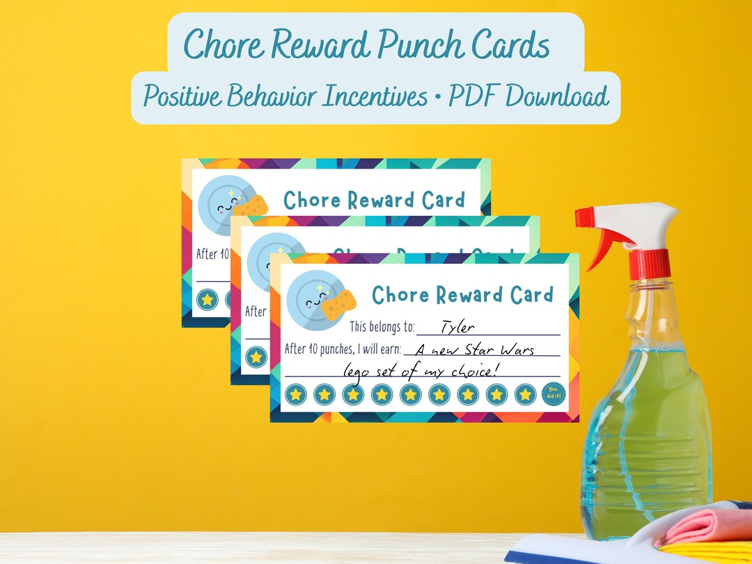 Chore Punch Cards Printable • Kids Reward Chart • Chore Tracker for ...
