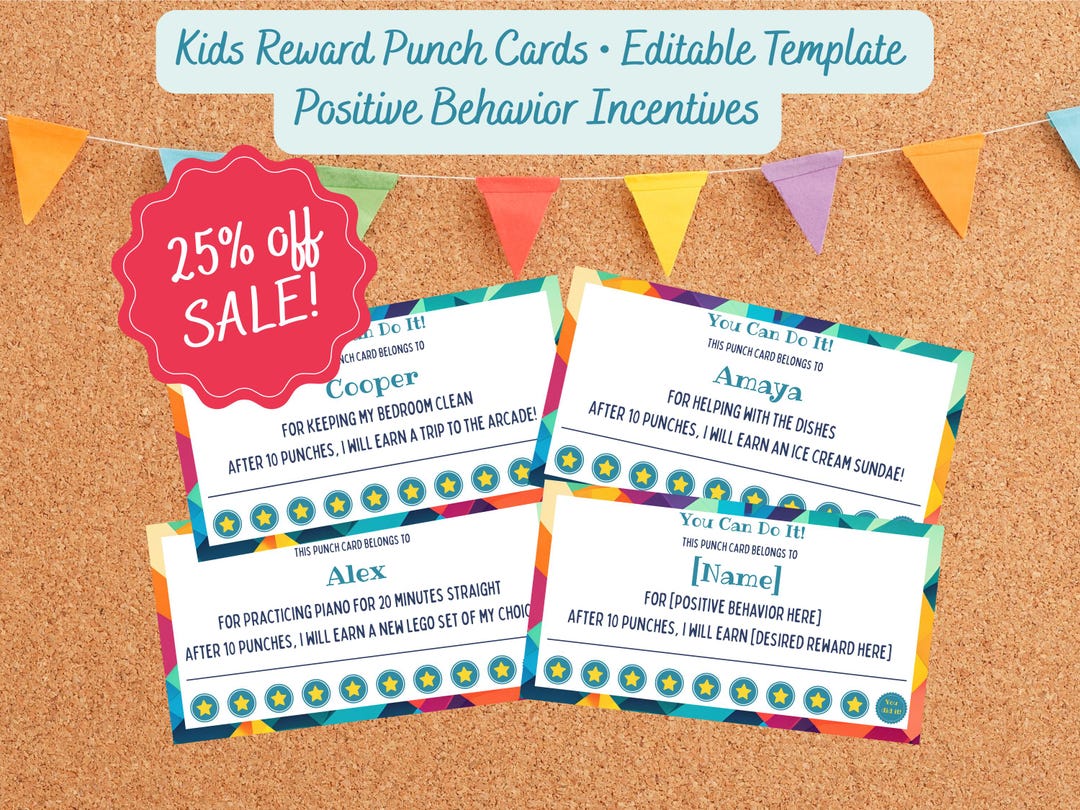 Editable Reward Punch Cards • Customizable Canva Template • Positive ...