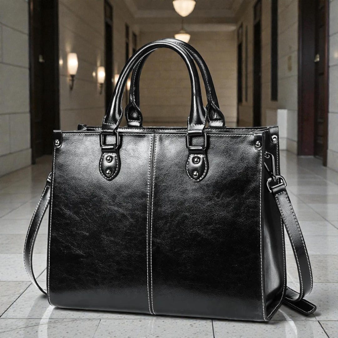 Genuine Leather Work Tote – Structured Top Handle Bag With Removable ...