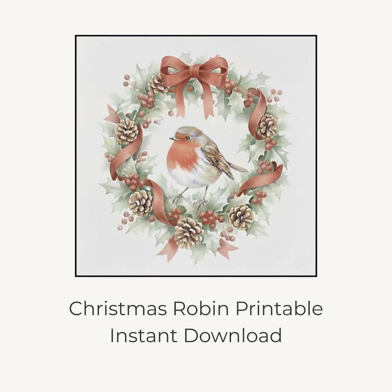 Robin Christmas Wreath Printable Art – Holiday Wall Decor (instant ...