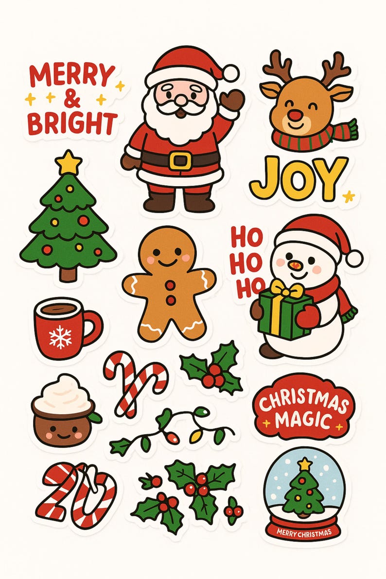 Christmas Digital Sticker Pack PNG | Kawaii Holiday Stickers | Cute ...