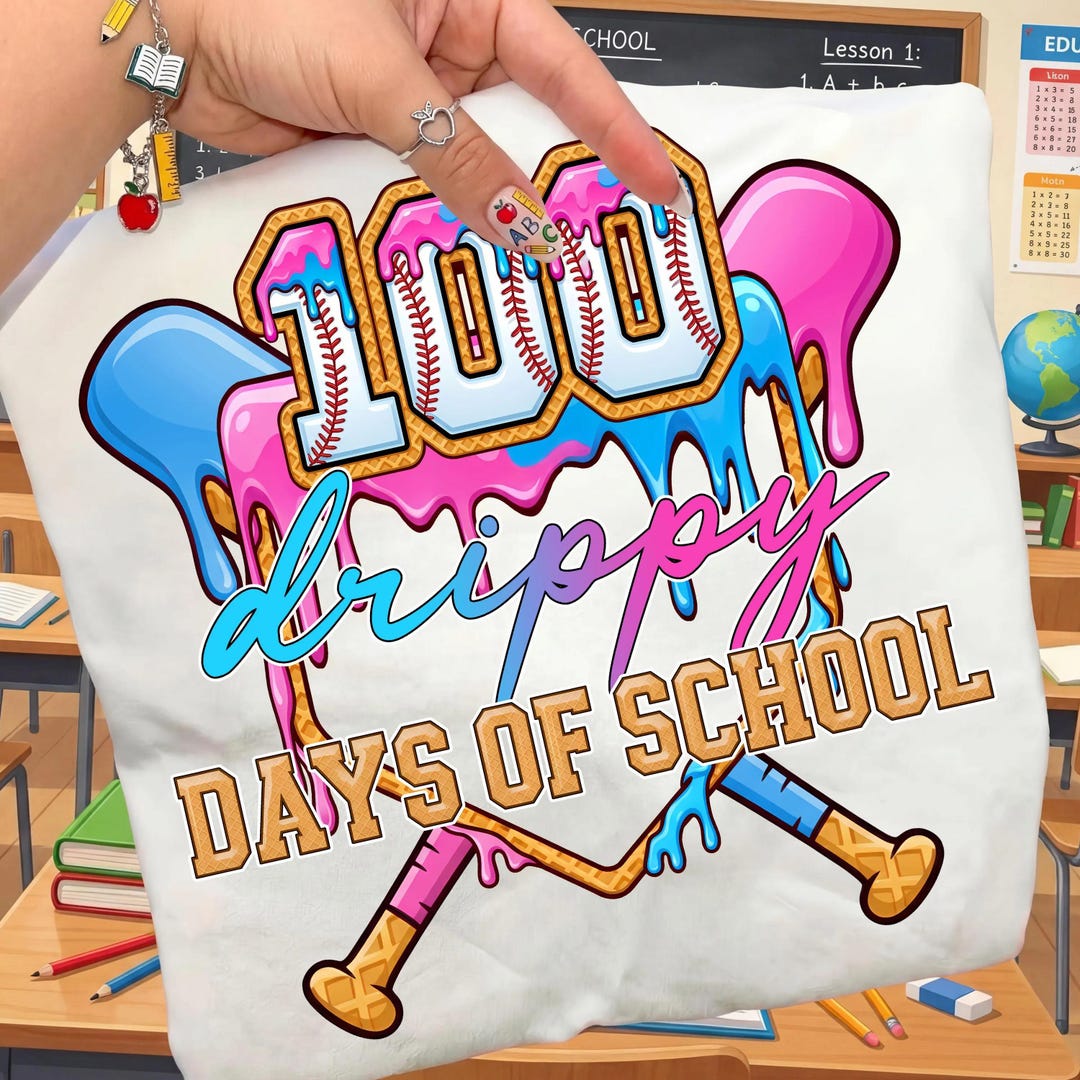 100 Drippy Days of School PNG SVG, Baseball Ice Cream Graphic, Funny ...