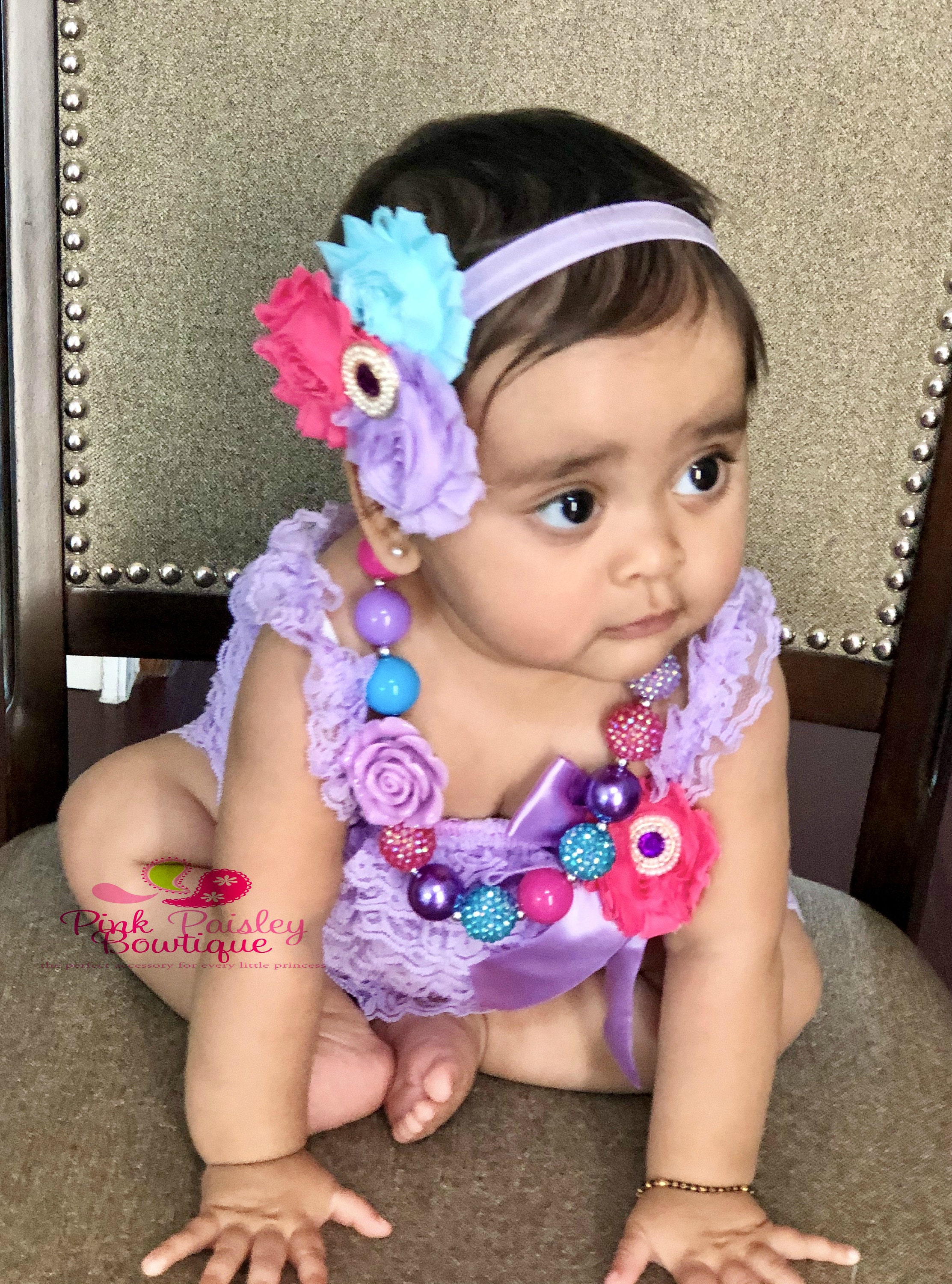 Aqua & Purple 1st Birthday Romper 6 month photo prop | Etsy