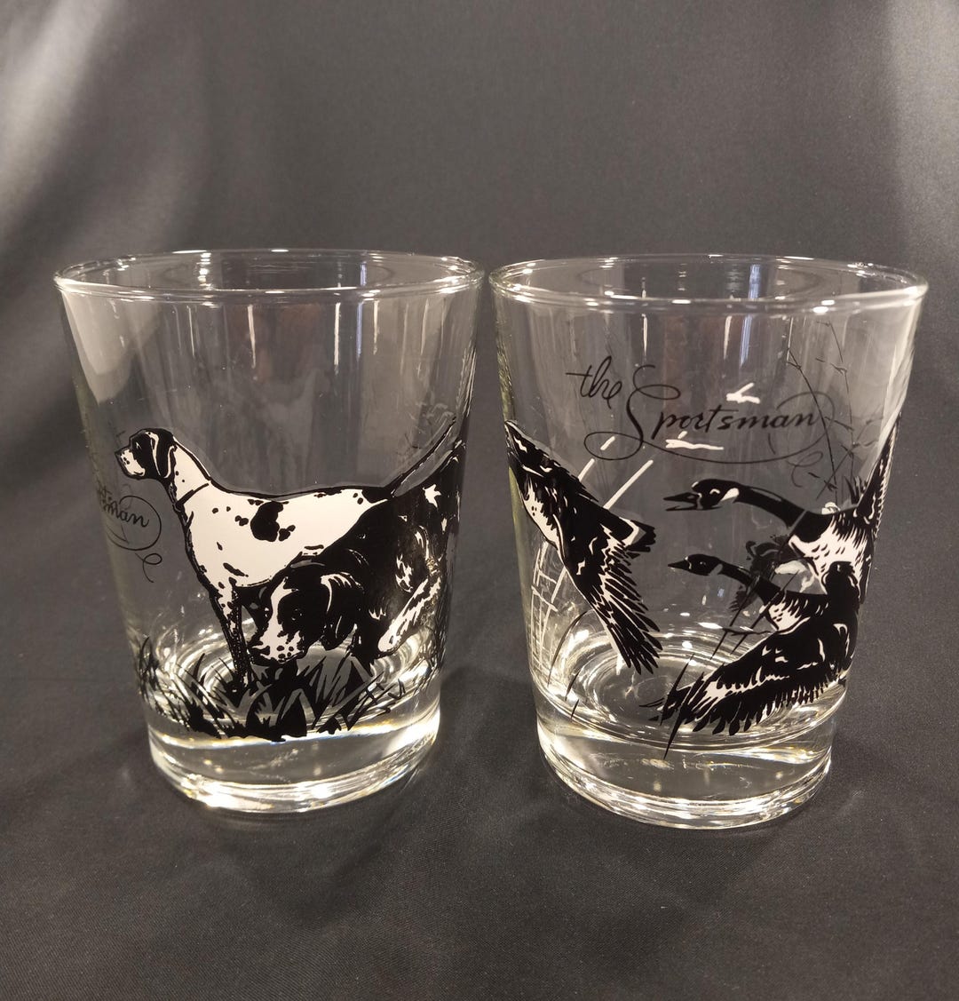 Vintage Barware Highball Rocks Glasses the Sportsman Dog and Geese MCM ...