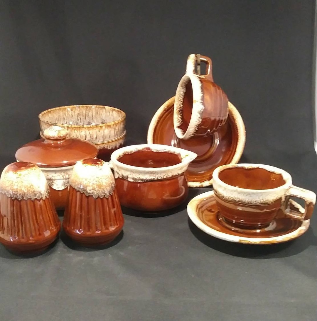 Drip Ware Pottery Drip Glazed Set Cottagecore Farm House Maple Leaf USA ...