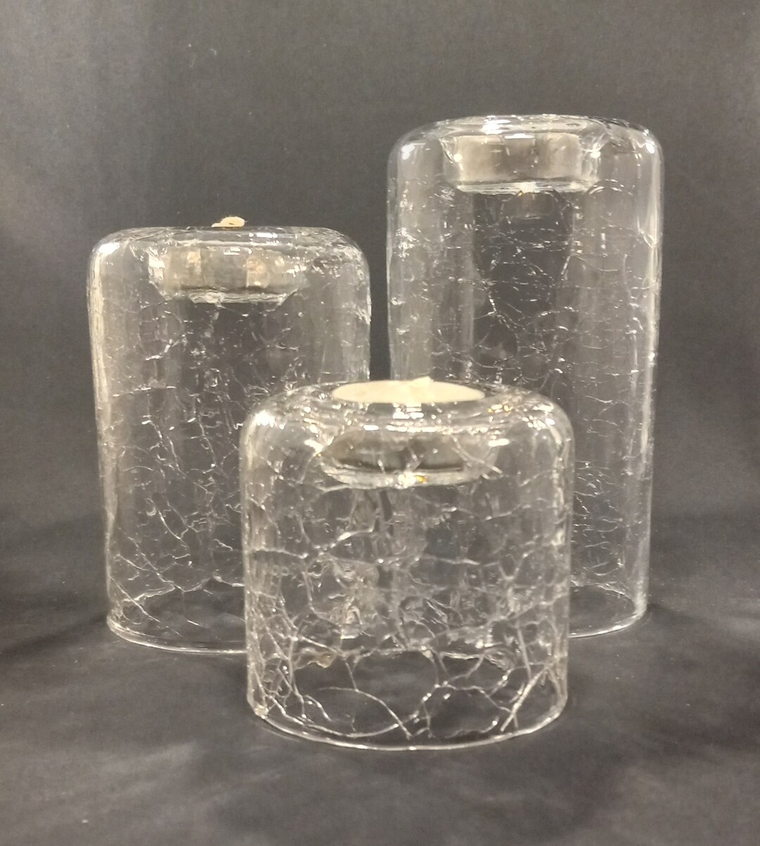 Crackle Glass Trio Clear Candle Holders Vases Floating Candle Multiple Use - Etsy
