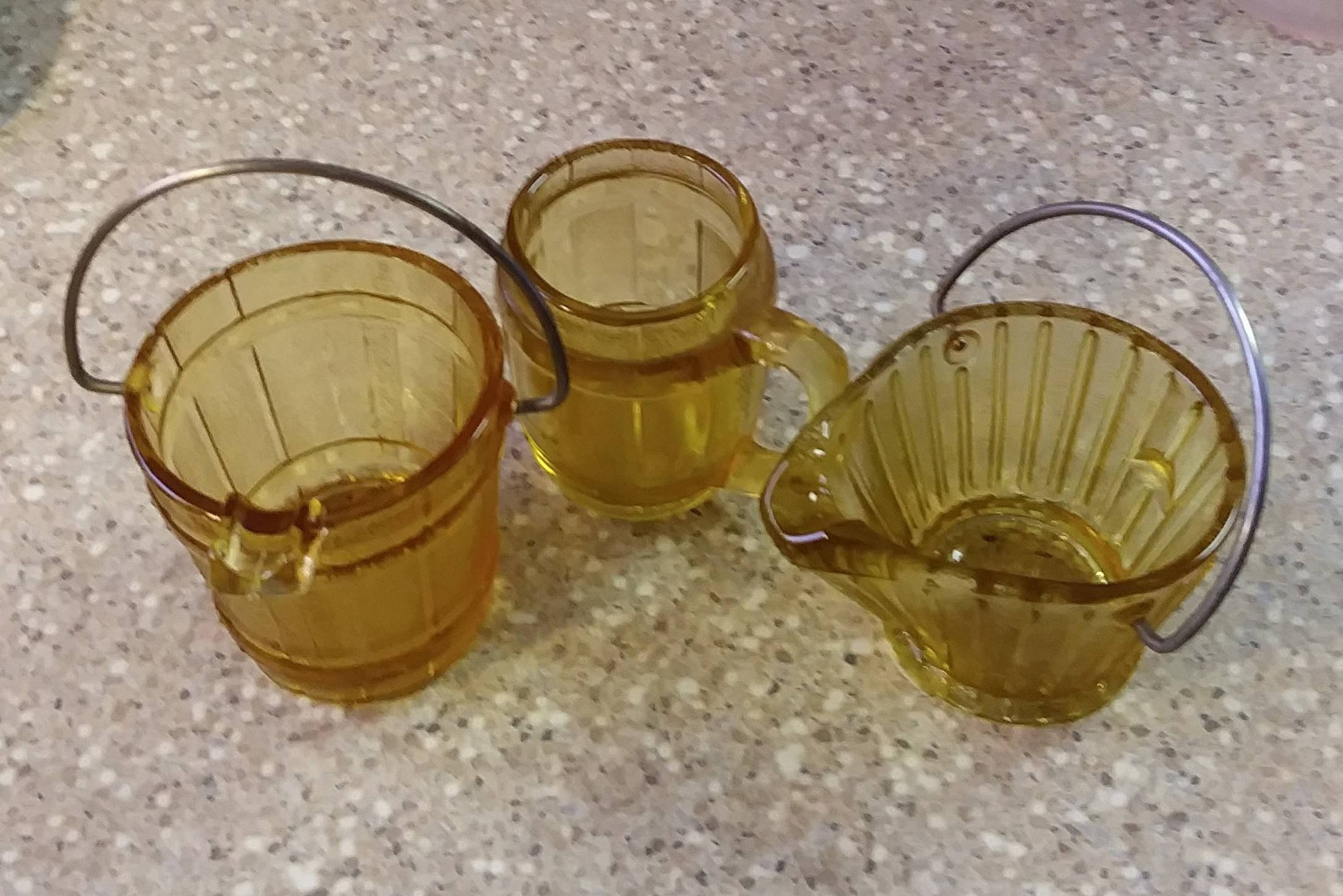 Amber Glass Carnival Bucket Coal Bucket Ashtrays Barrel Toothpick ...