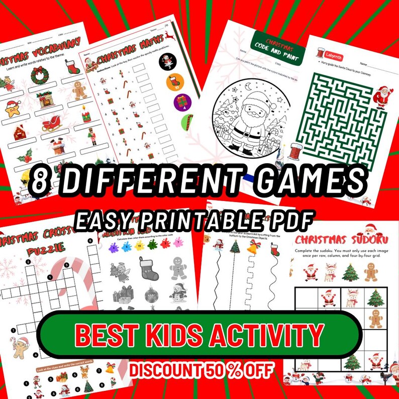 Christmas Printable Fun Activity Pack for Kids | Holiday Games, Math ...