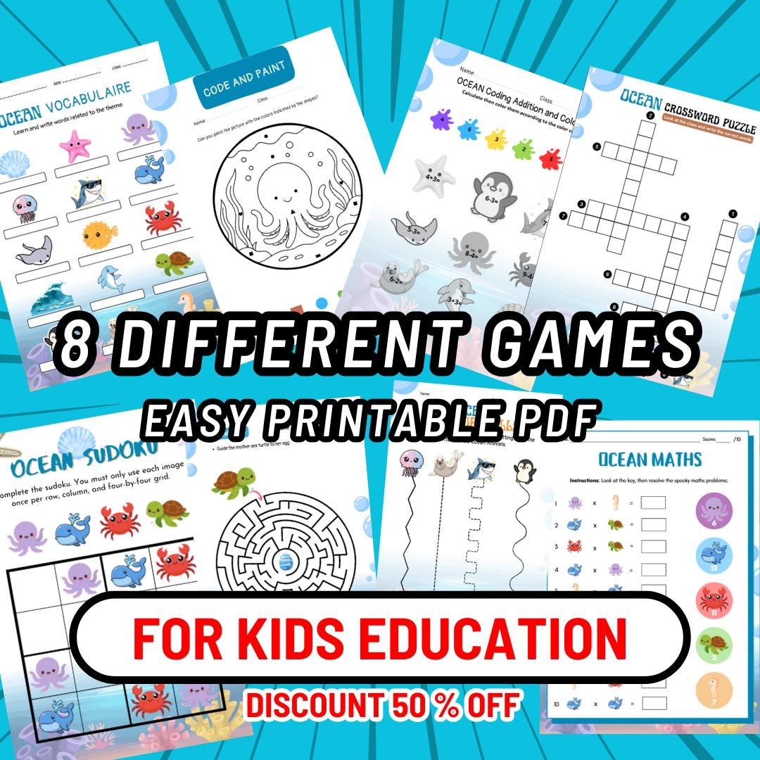 Ocean Themed Printable Mega Bundle | 8 Different Games | Sudoku | Math ...