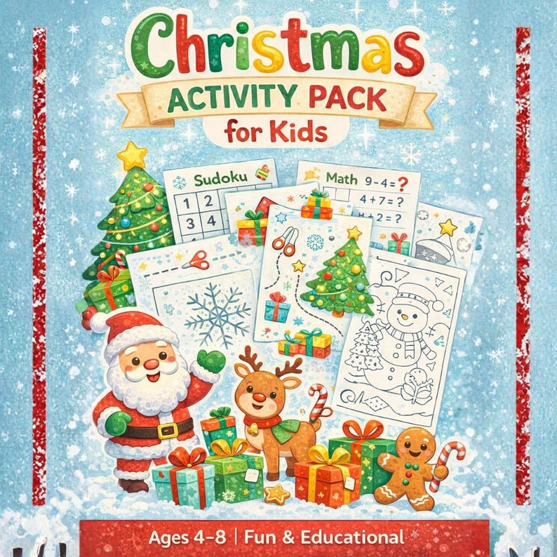 Christmas Printable Fun Activity Pack for Kids | Holiday Games, Math ...