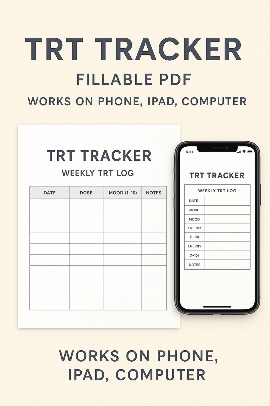 TRT Tracker Printable | Testosterone Therapy Log | Men’s Health Planner ...