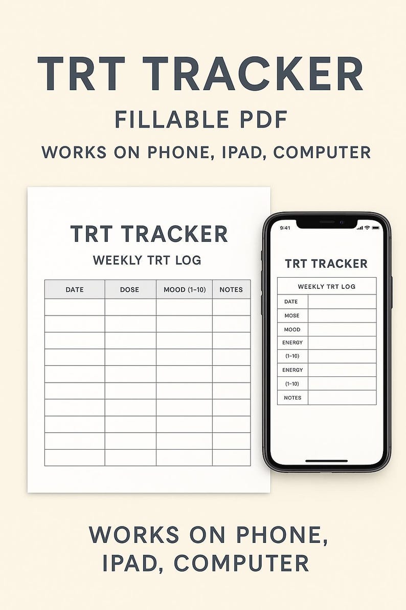 TRT Tracker Printable | Testosterone Therapy Log | Men’s Health Planner ...