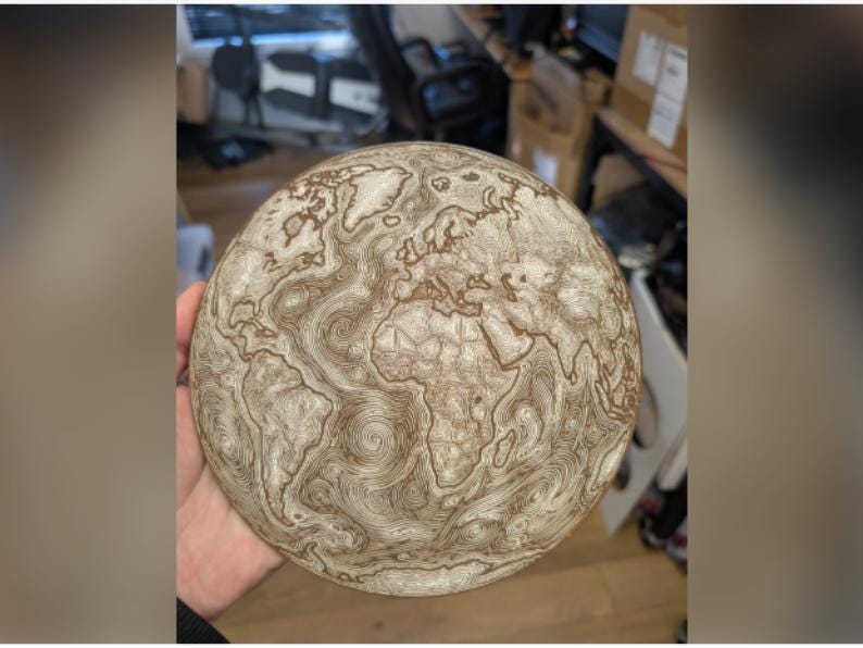 Topographic World Map SVG | Laser Engraved Wooden Art DXF (digital ...